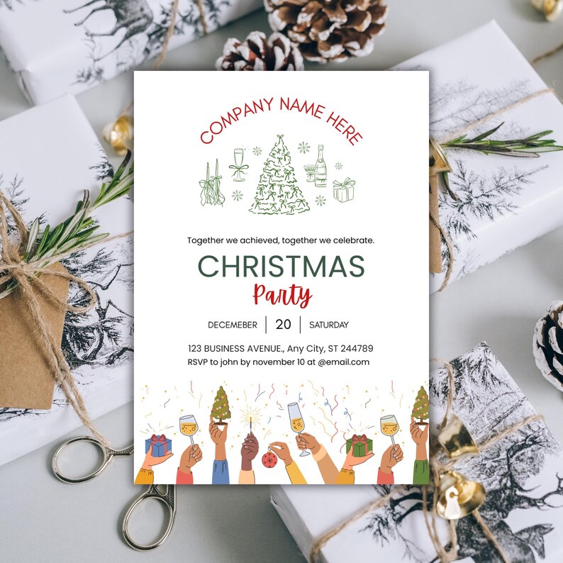 Corporate Christmas Party Invitation, Staff Christmas Brunch Invite ...