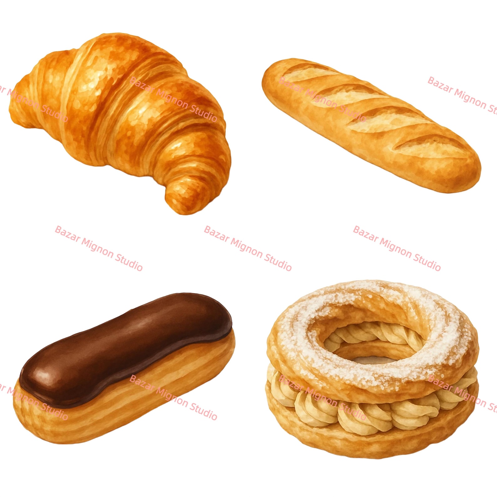 French Pastry Digital Art: Bakery Illustrations, Dessert Stickers (PNG ...