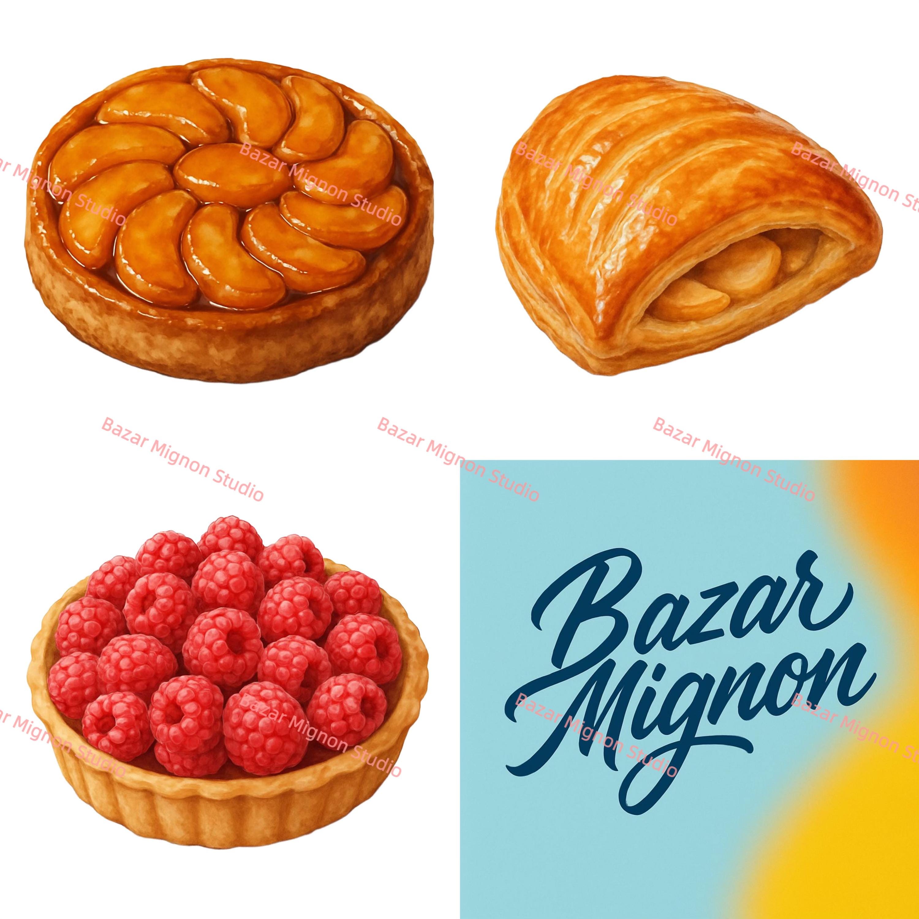 French Pastry Digital Art: Bakery Illustrations, Dessert Stickers (PNG ...