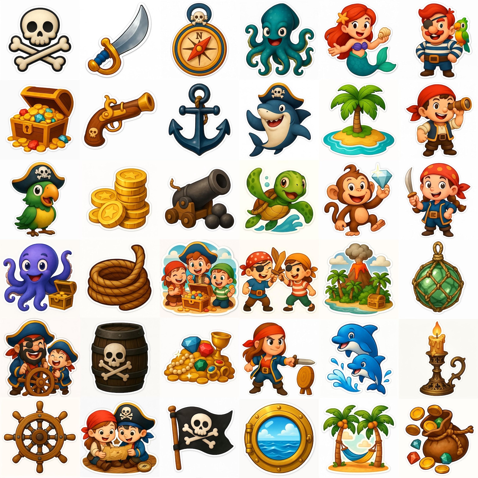 Pirate Stickers | 50 PNG Clipart, Kids Crafts (digital Download) - Etsy