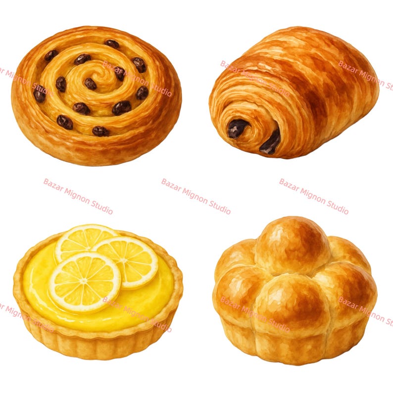 French Pastry Digital Art: Bakery Illustrations, Dessert Stickers (PNG ...