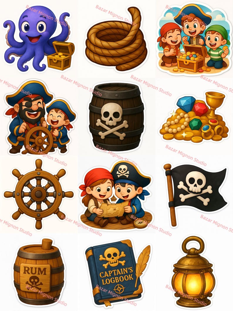 Pirate Stickers | 50 PNG Clipart, Kids Crafts (digital Download) - Etsy