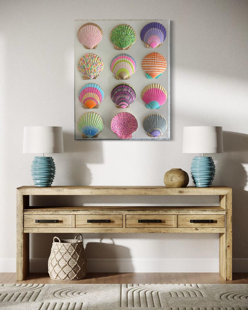 Hand Painted Seashell Wall Art, Coastal Decor (16x20x3) - Etsy