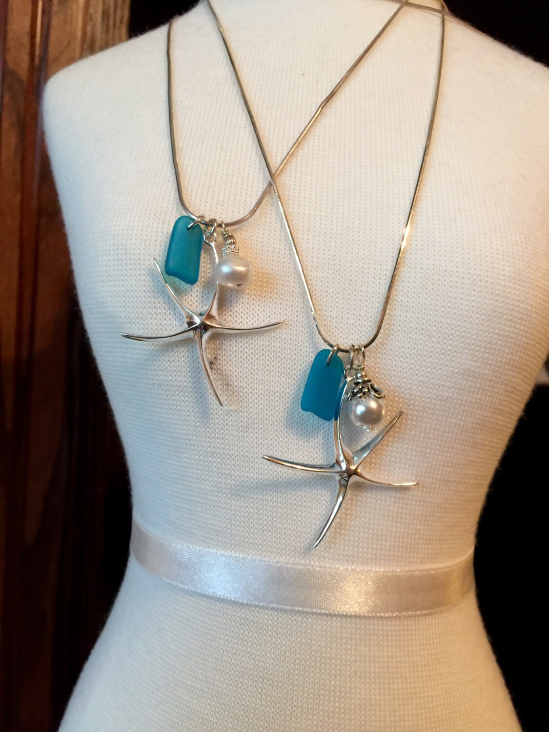 Sterling Silver Starfish With a Vintage Pearl and Sea Glass - Etsy