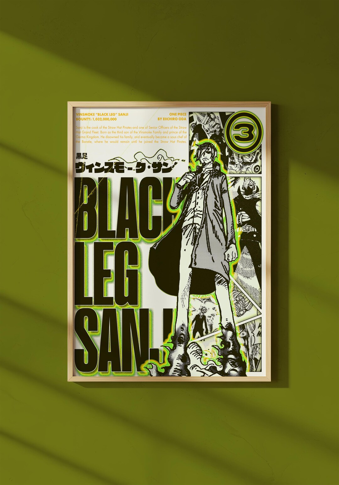 One Piece Anime Poster | Sanji Black Leg Wanted Bounty Wall Art ...