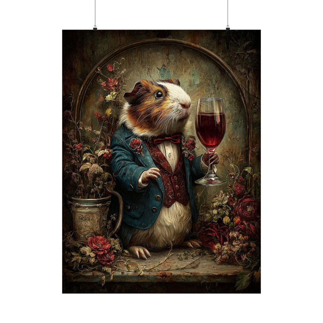 Dapper Guinea Pig Art Print, Whimsical Animal Wall Art, Victorian Style ...