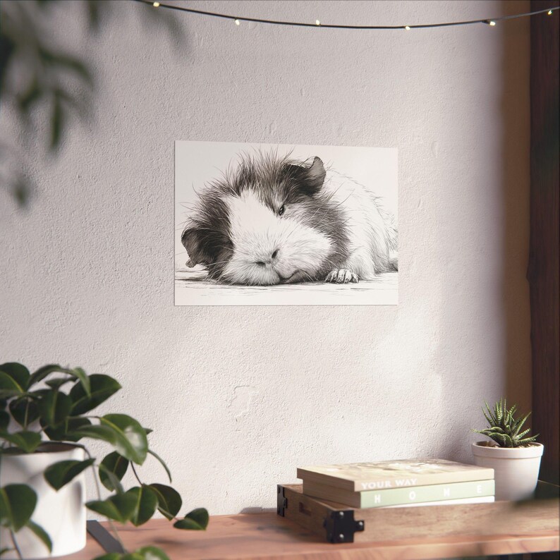 Sleepy Guinea Pig Pen and Ink Drawing Matte Horizontal Poster | Black ...