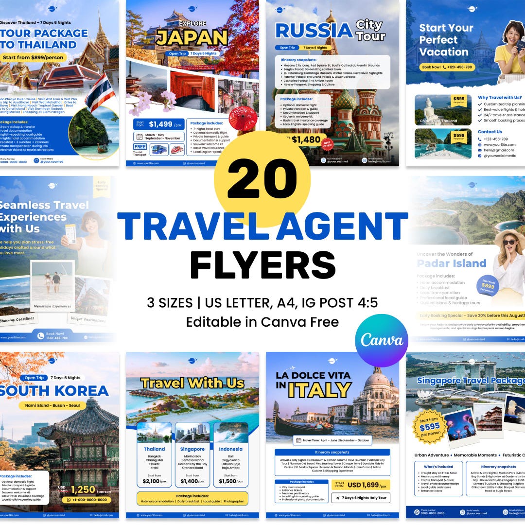 Travel Agent Flyer Templates | Editable in Canva Free | Vacation Flyer ...