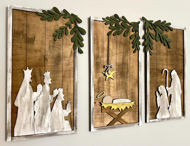 3 Piece Framed Wood Nativity - Etsy