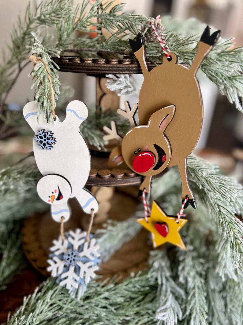 Adorable Wooden Snowman and Reindeer Ornaments Set of 2 - Etsy