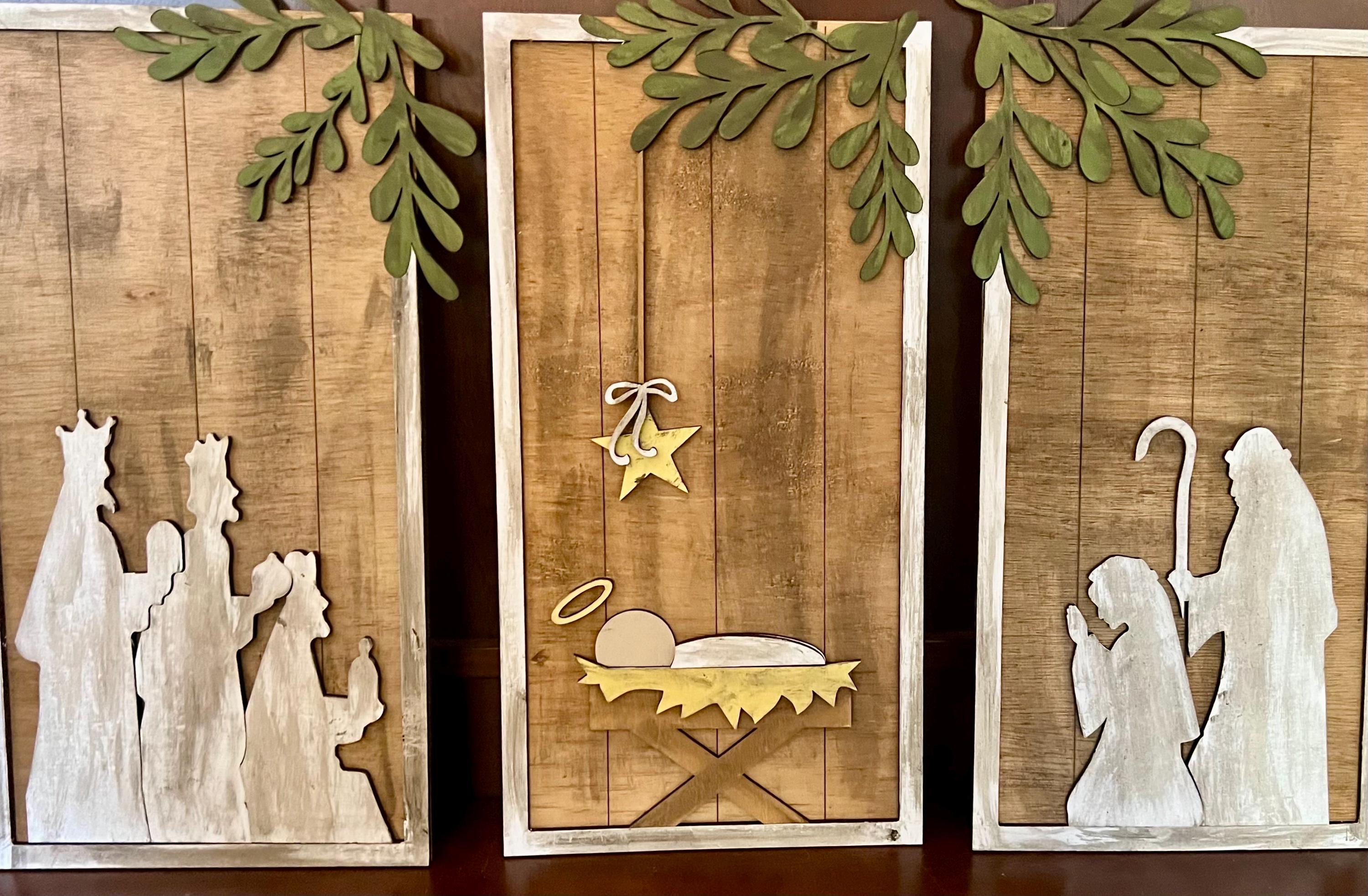 3 Piece Framed Wood Nativity - Etsy