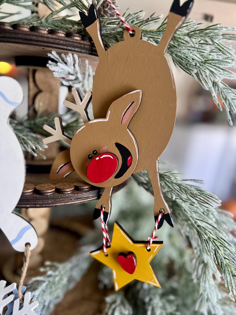 Adorable Wooden Snowman and Reindeer Ornaments Set of 2 - Etsy