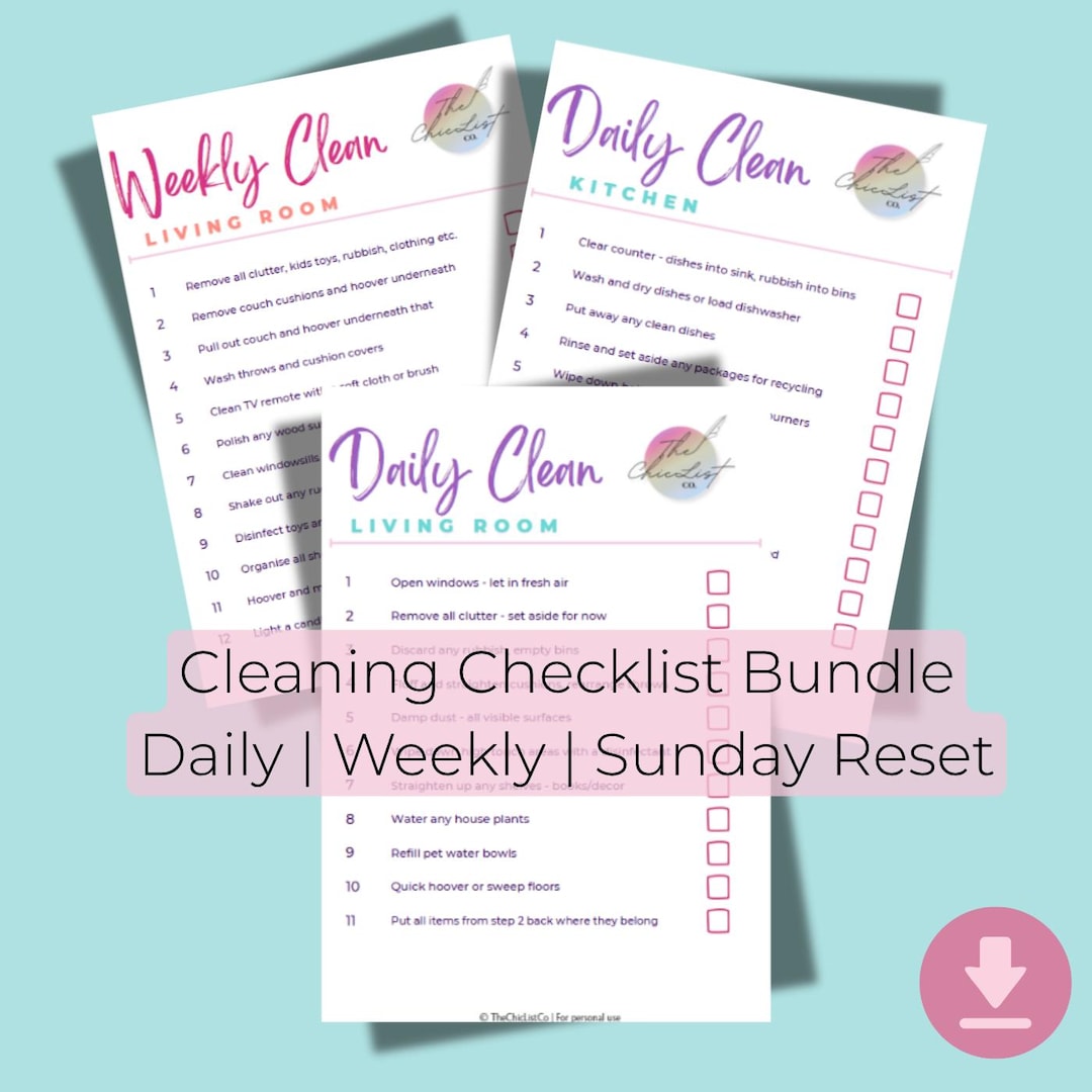 Printable Cleaning Checklist Bundle: Daily, Weekly, Sunday Reset (PDF ...