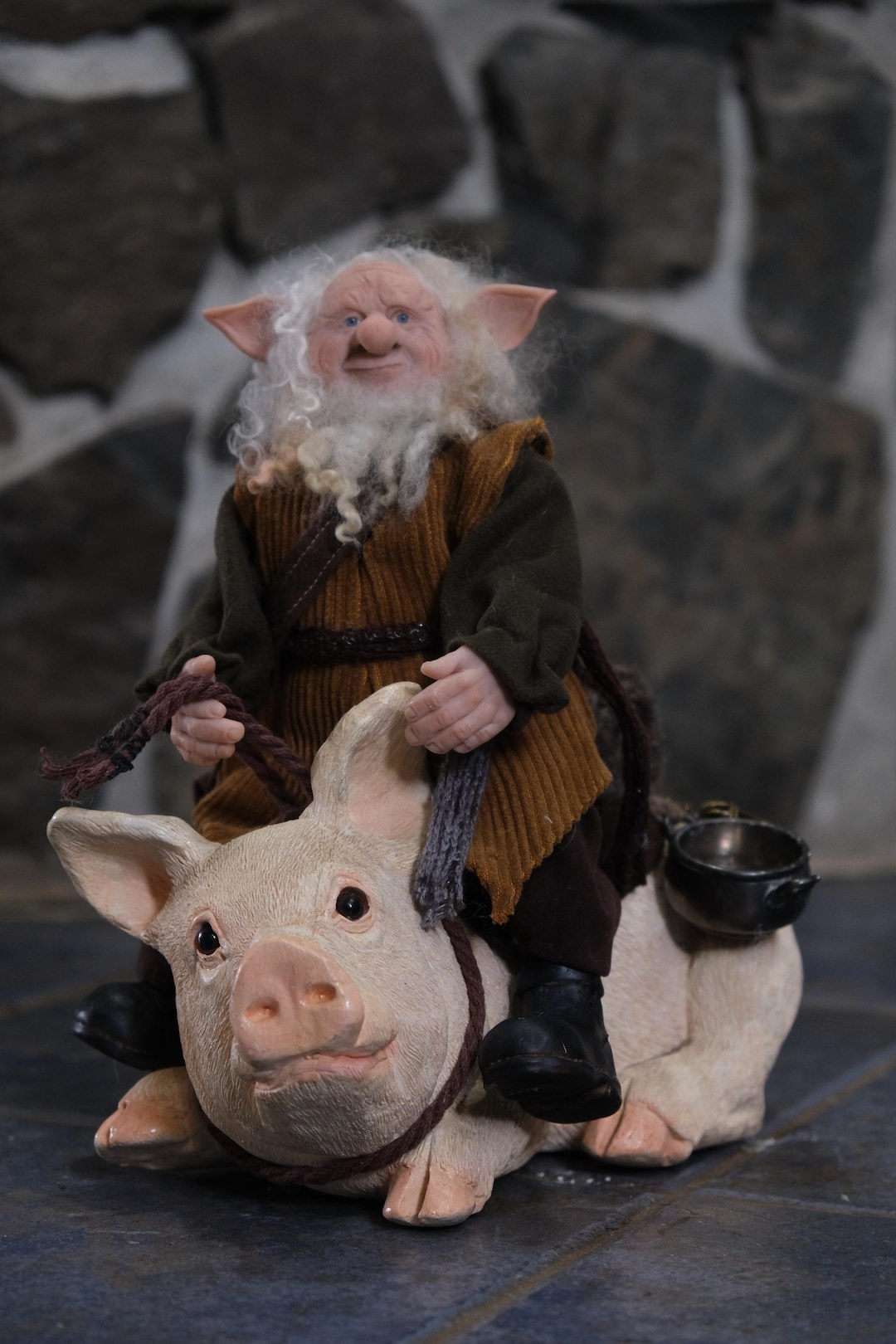 Hand-sculpted Polymer Clay Elf Riding Pig Figurine – Whimsical Fantasy ...