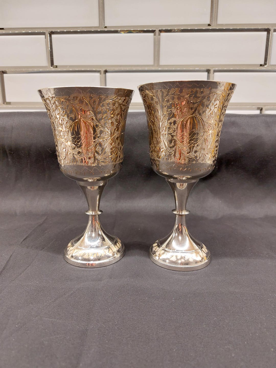 Vintage Silver Plate Goblets - India World Gift ZY - Set of 2 - Etsy
