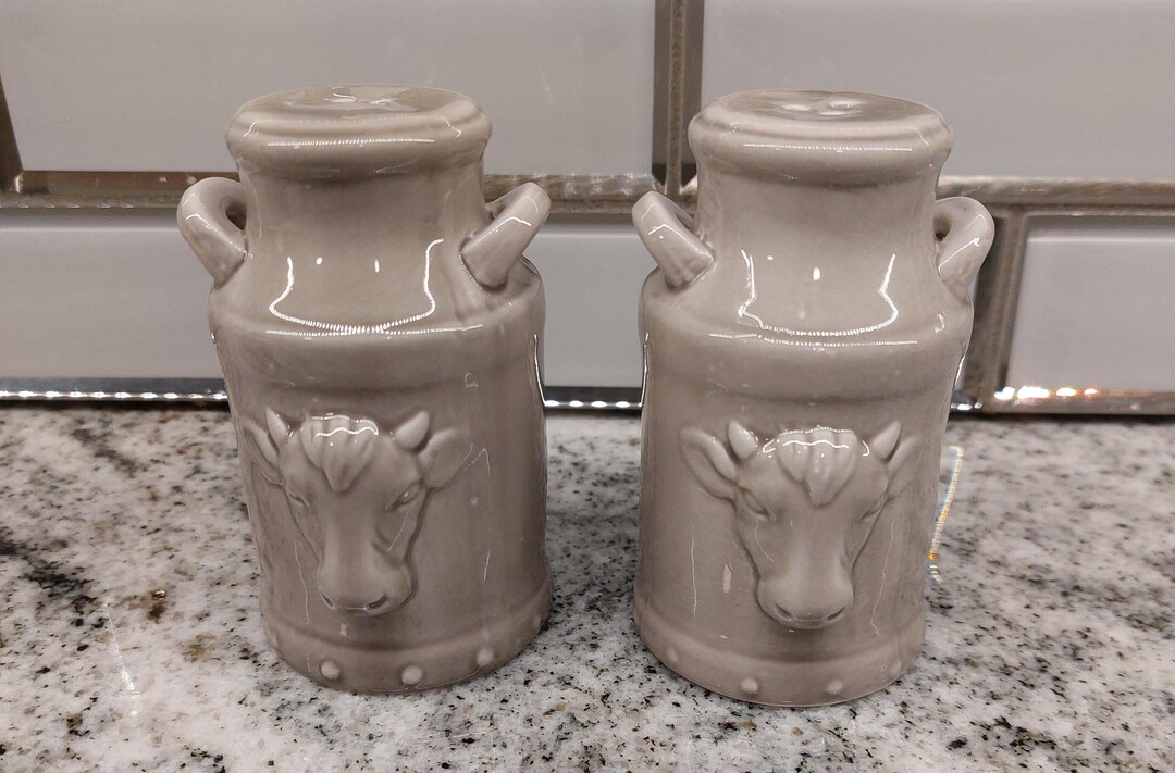 Vintage Ceramic Light Gray Cow Milk Jugs Salt & Pepper Shaker Set - Etsy