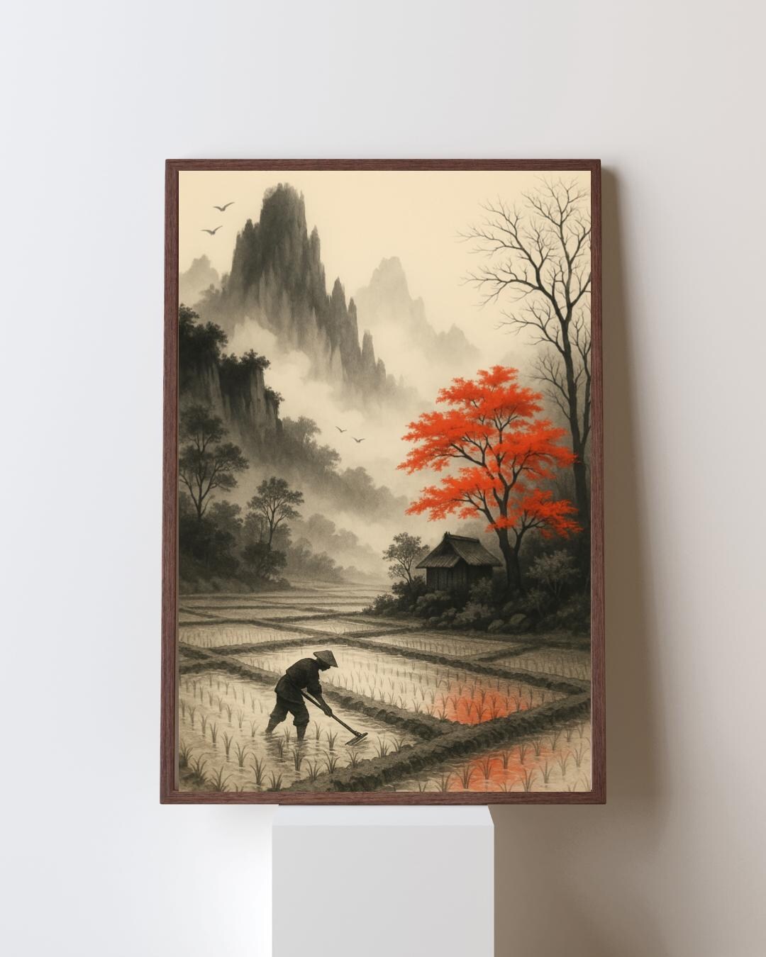 Japanese Red Maple Tree Print: Sumi-e Ink Wash Landscape (PDF & JPG A2 ...