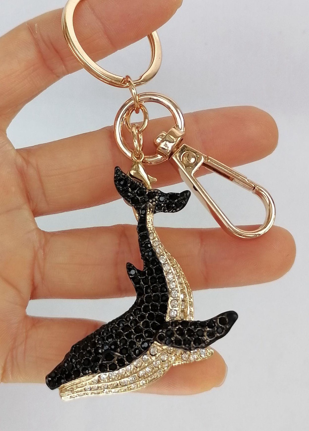Art Style Purse Charm Fish Shark Keychain Pendant Featuring Rhinestone ...