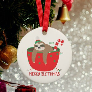 Sloth Christmas Ornament Merry Slothmas Personalized Sloth - Etsy