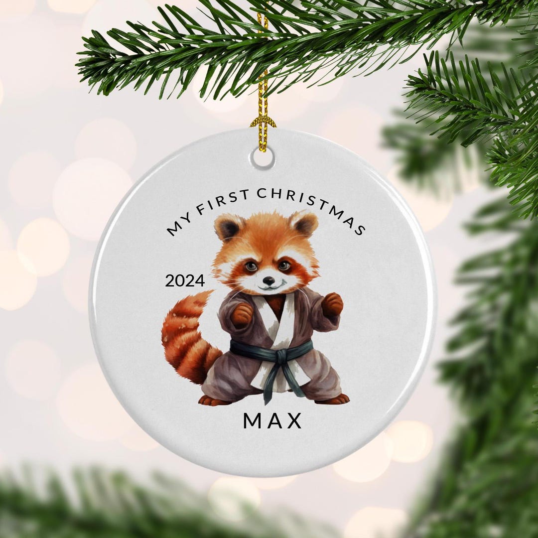 Karate First Christmas Christmas Ornament Personalized Raccoon Kung Fu ...