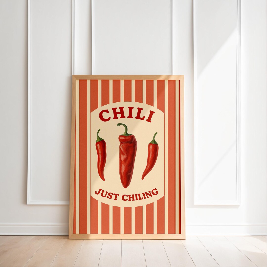 Retro Chili Pepper Kitchen Print, Quirky Vintage Wall Art (digital ...