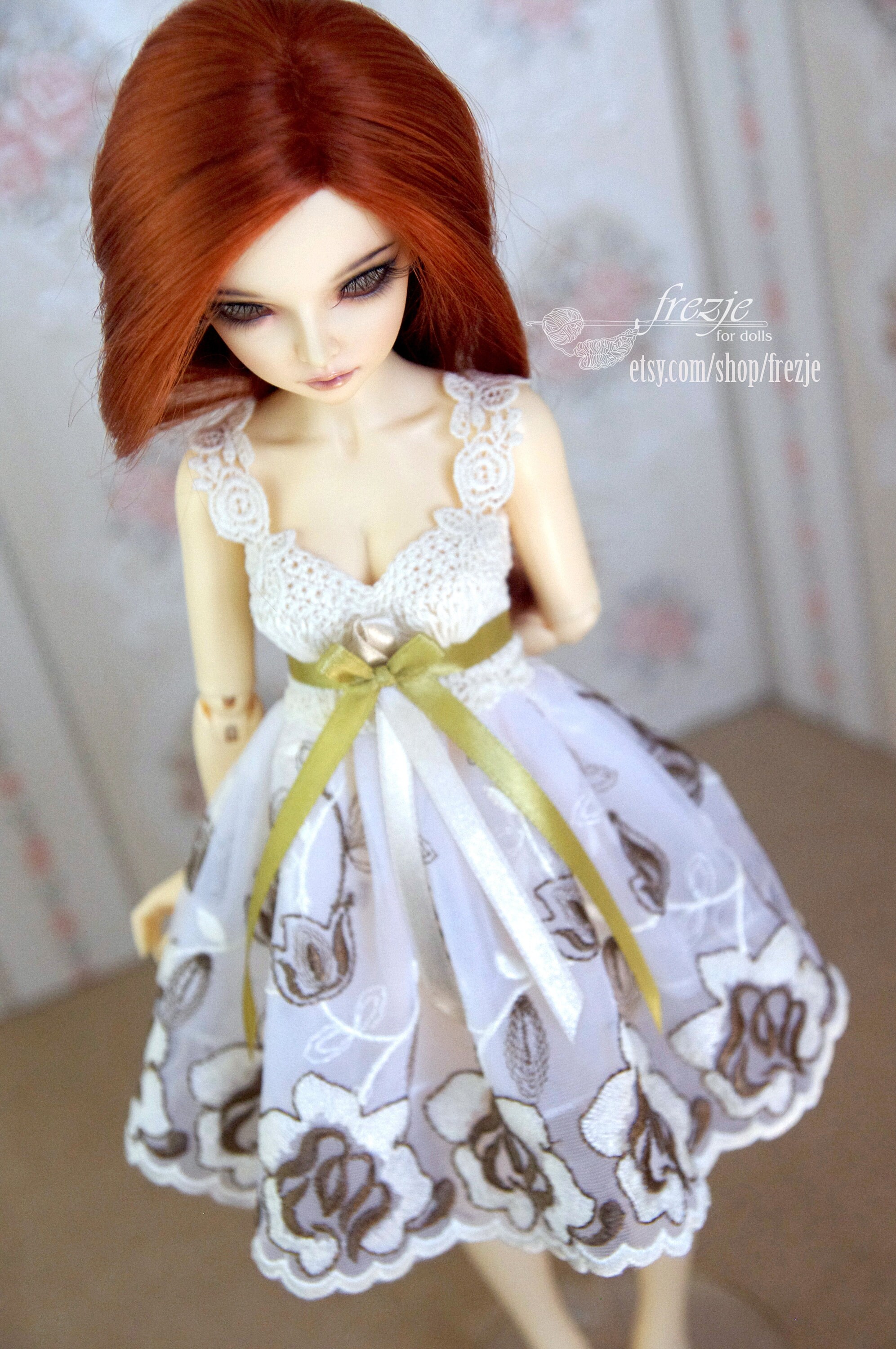 Cream & olive dress for bjd MSD and Tonner dolls | Etsy