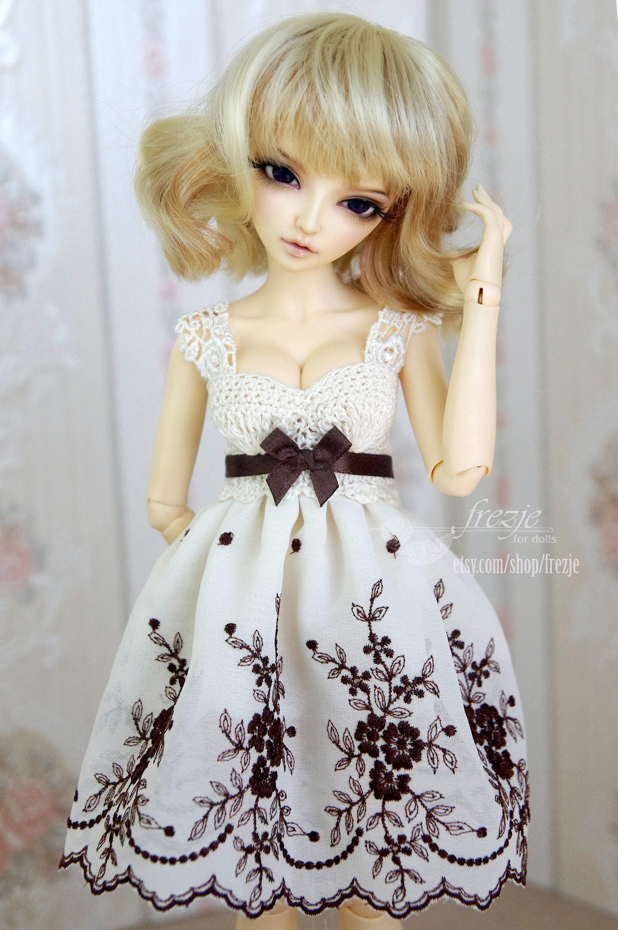 Cream & brown dress for bjd MSD and Tonner dolls | Etsy