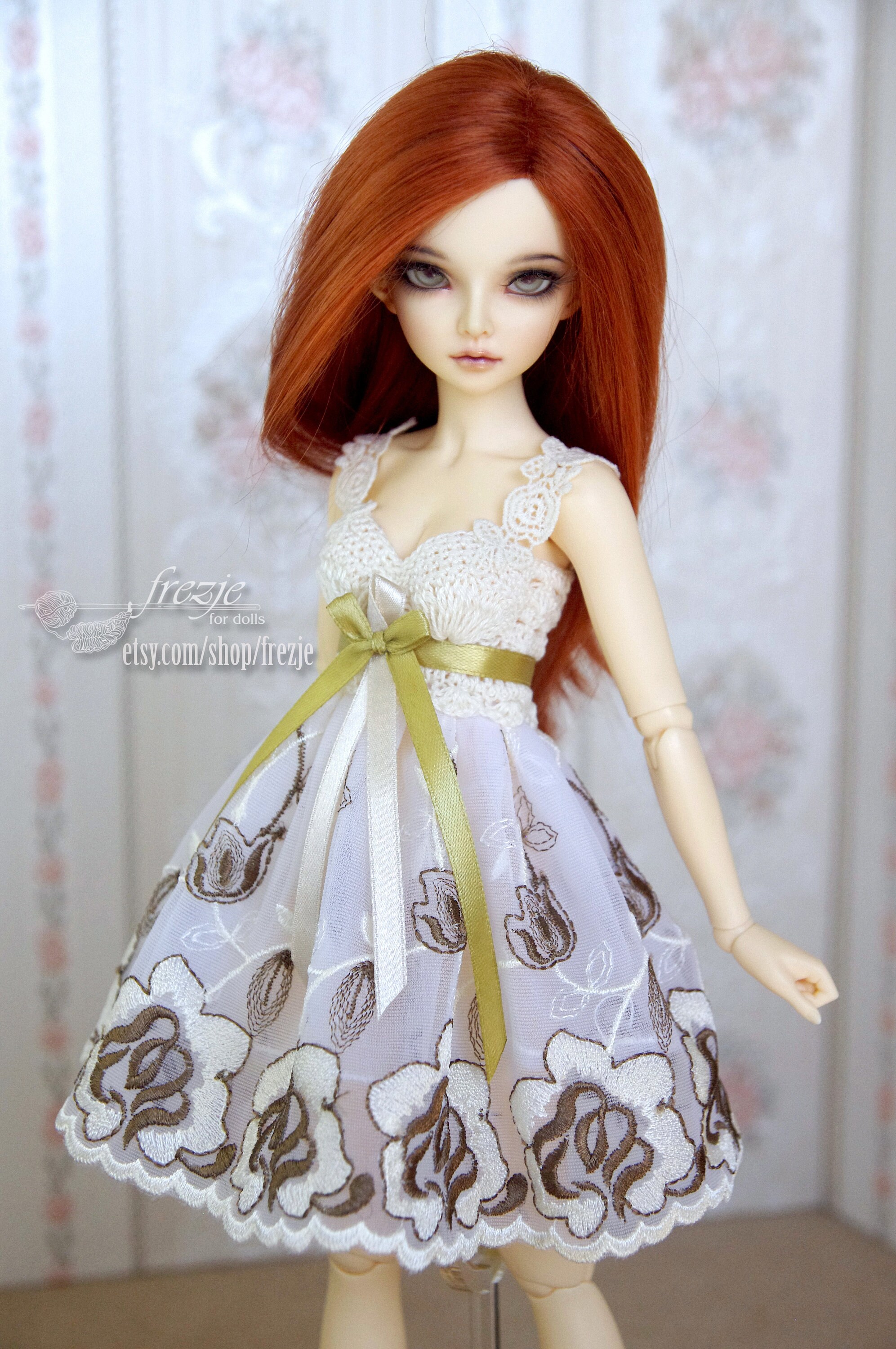Cream & olive dress for bjd MSD and Tonner dolls | Etsy