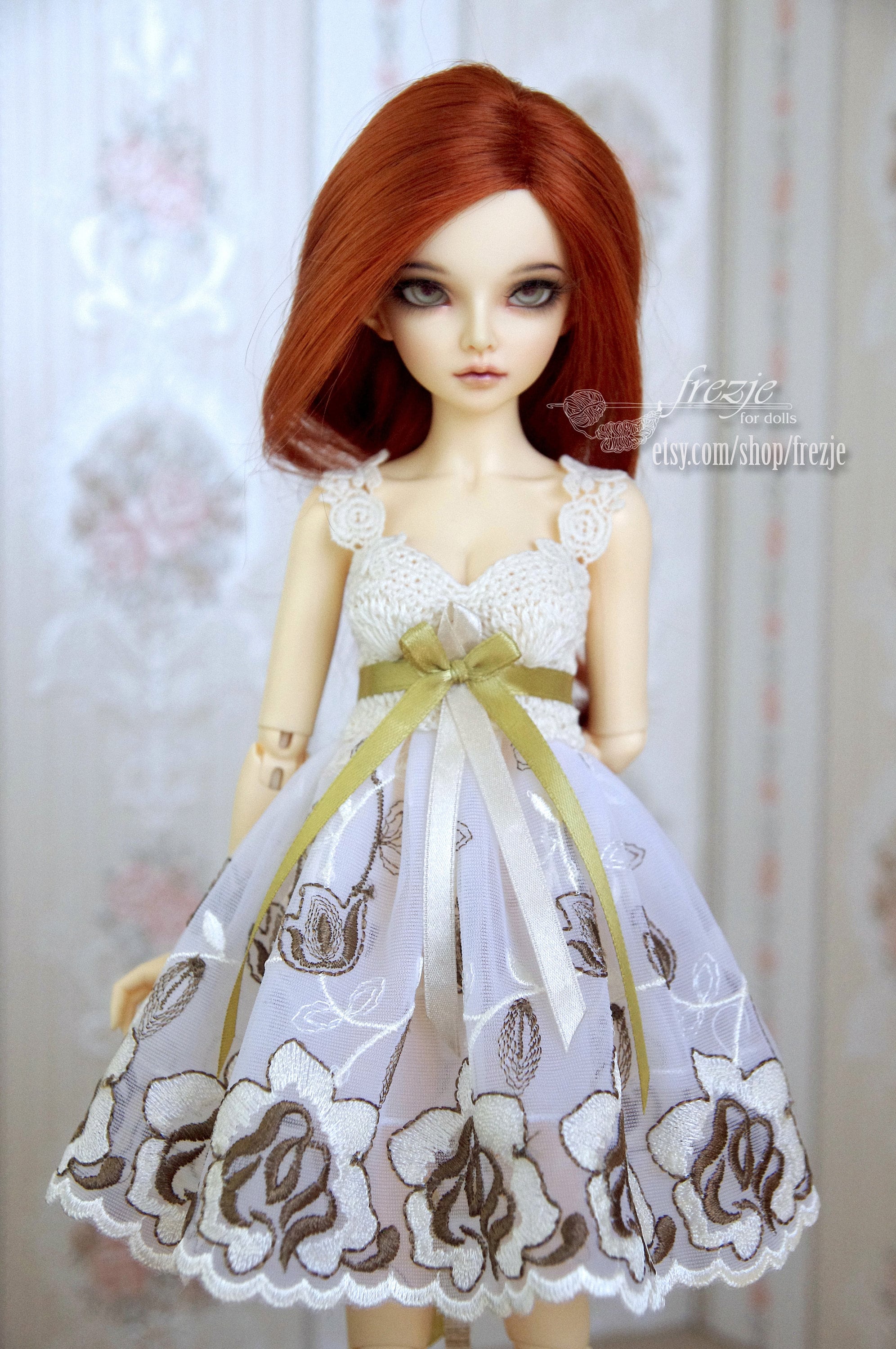 Cream & olive dress for bjd MSD and Tonner dolls | Etsy