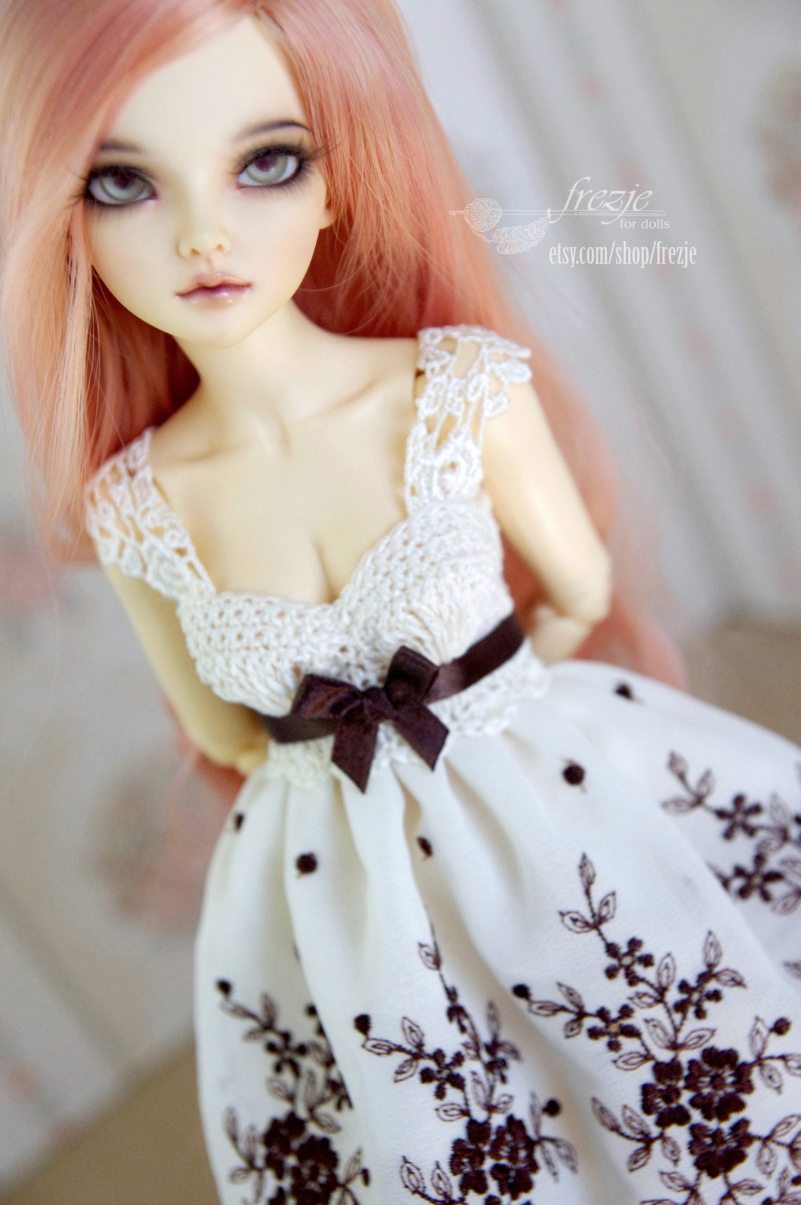 Cream & brown dress for bjd MSD and Tonner dolls | Etsy