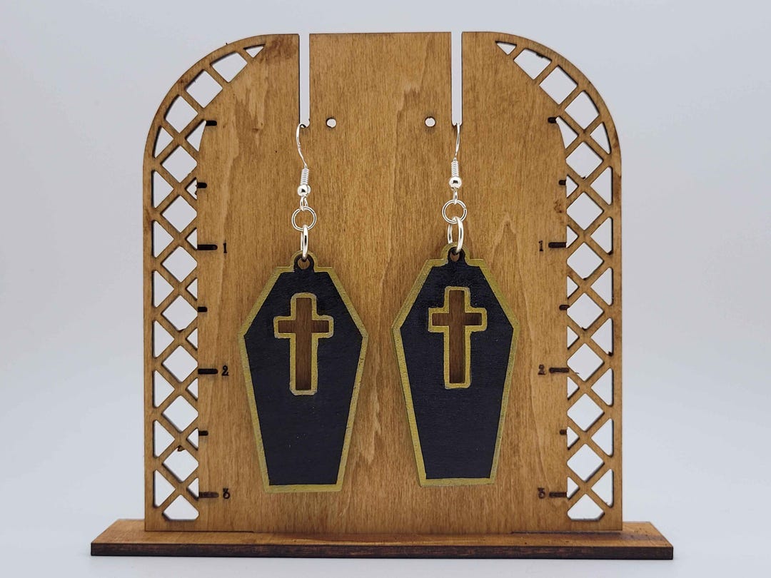 Black and Gold Coffin Dangle Earrings With .925 Sterling Silver Plated ...