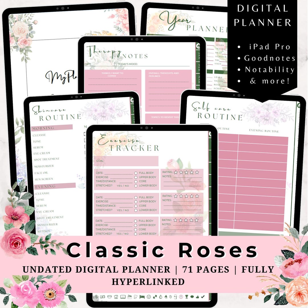 Classic Roses Digital Planner: Undated, Goodnotes iPad Planner (PDF ...