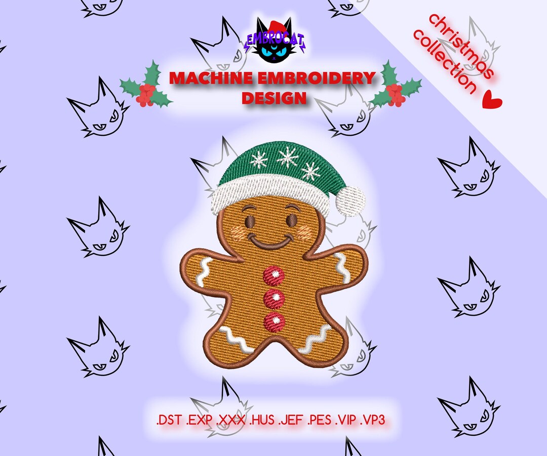 Gingerbread Man Embroidery Design – Christmas Cookie Machine Embroidery ...