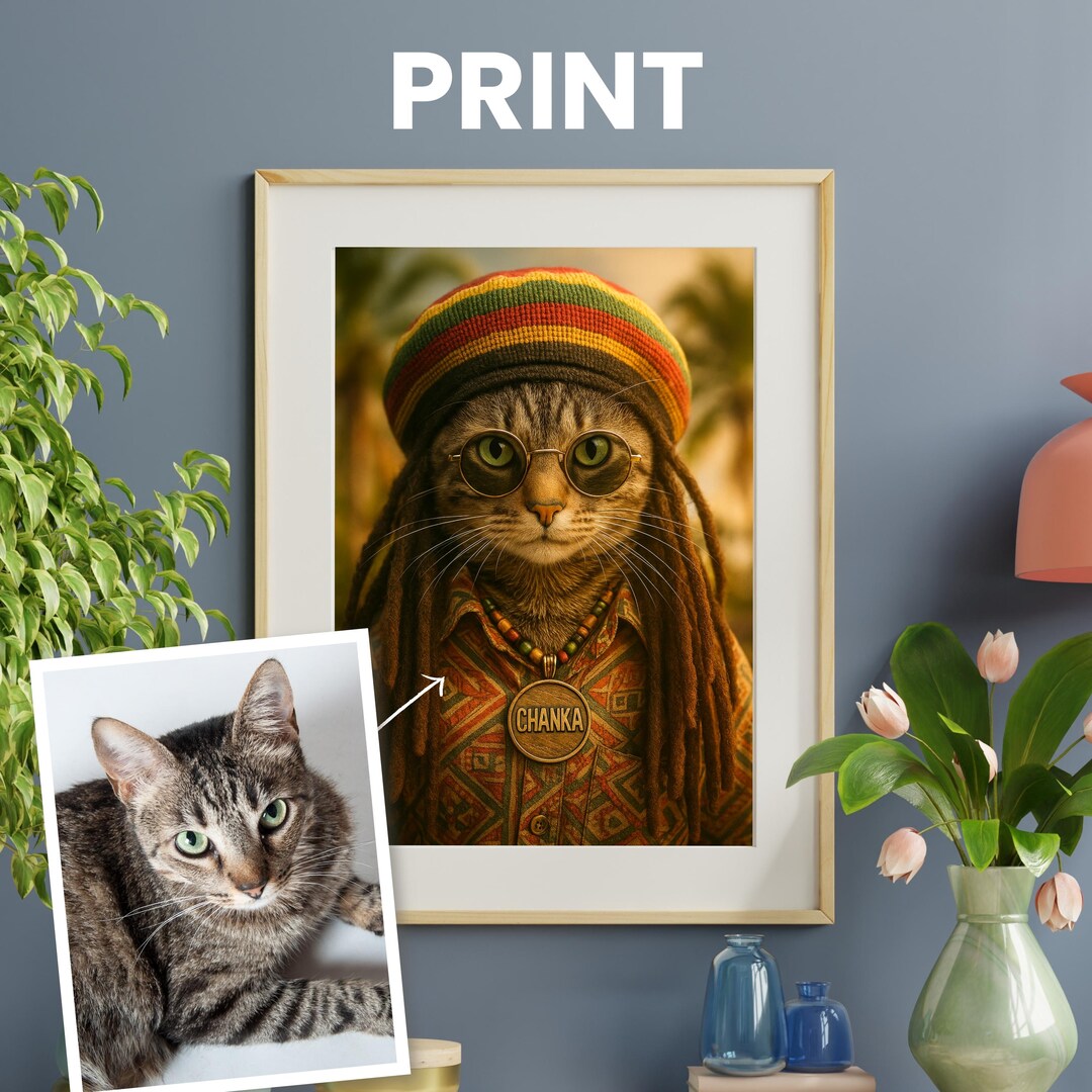 Custom Rasta Style Dog & Cat Portrait | Personalized Pet Print - Etsy