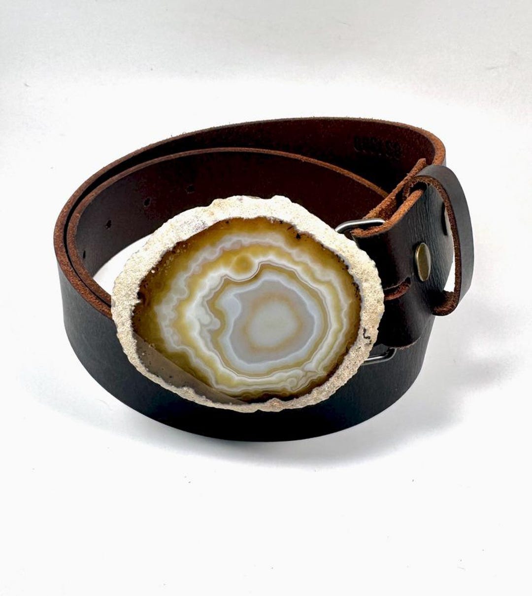 Tan & Cream Ringed Brazilian Agate Slice Quartz Belt Buckle - Etsy