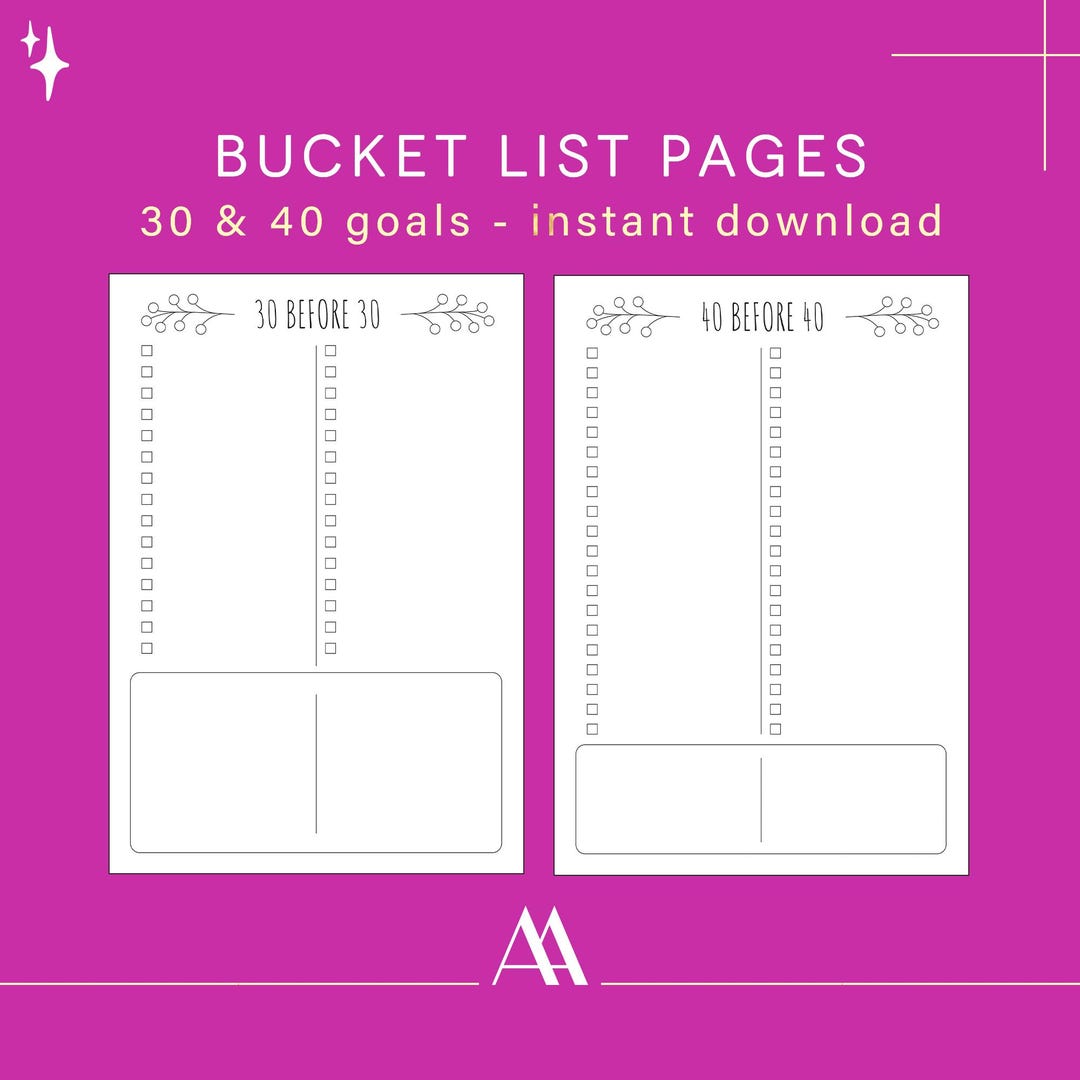 30 & 40 Bucket List Pages | Printable Milestone Goal Tracker | Instant ...
