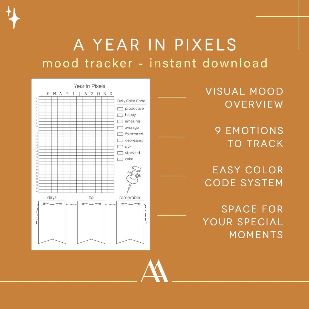 Year in Pixels Printable | Mood Tracker PDF | Daily Emotion Log for ...