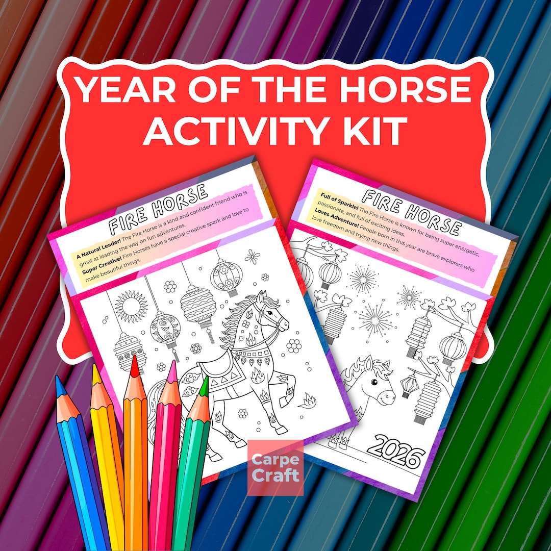 Year of the Horse 2026 Printable | Chinese Zodiac Coloring, Kids Lunar New Year Activity ...