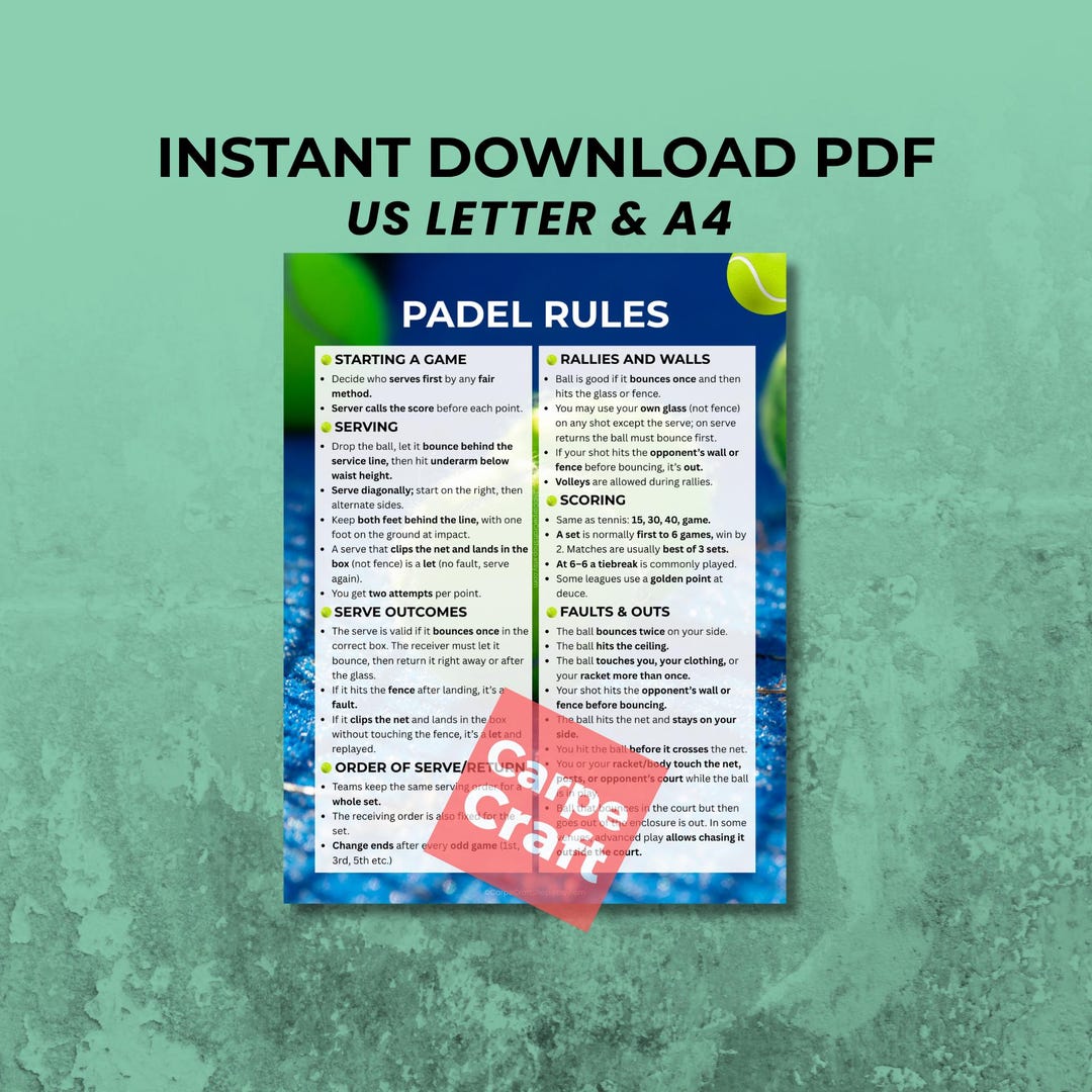 Padel Rules Printable PDF – Beginner Guide to Padel Tennis Rules With ...