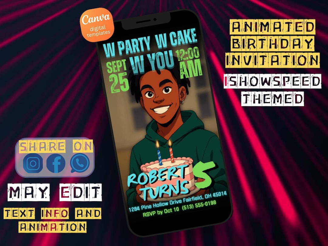 Ishowspeed Birthday Invitation: Editable Gamer Party Invite (digital ...