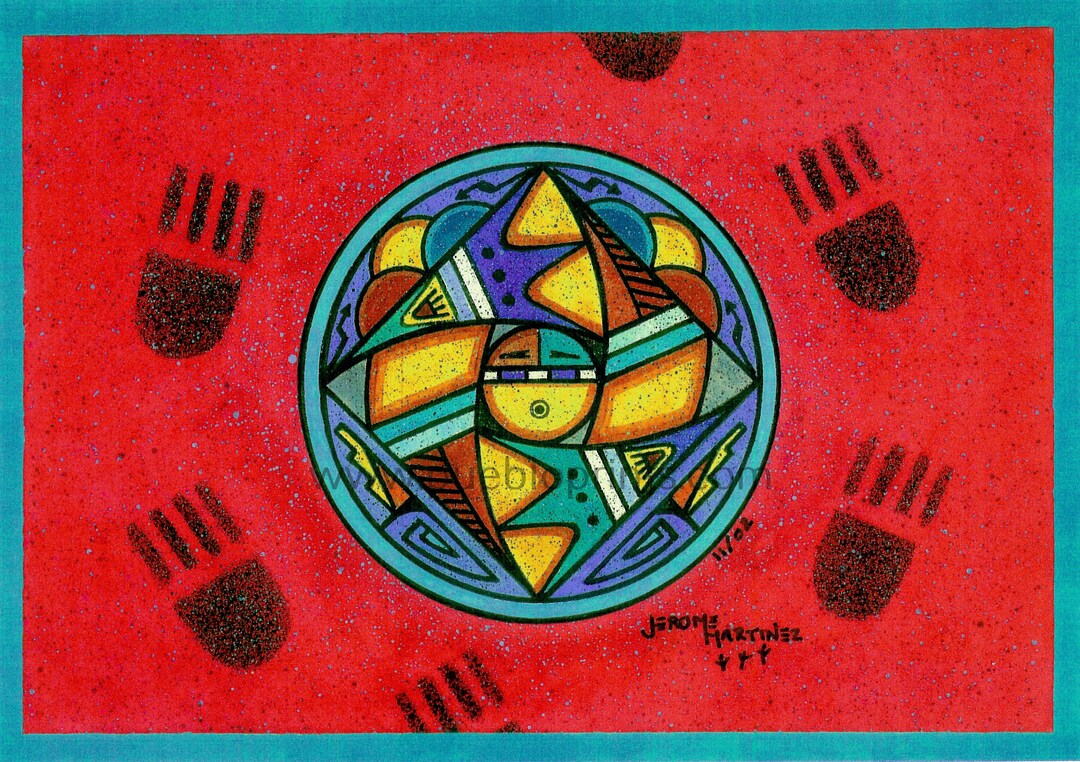Indigenous Pueblo Print, Magenta Sun, Spirit Bear Tracks, Cultural ...