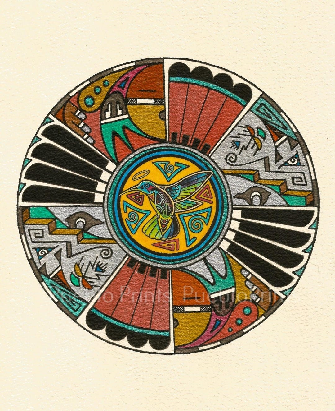 Hummingbird Art Print: Southwest Pueblo Mandala, Signed & Matted - Etsy