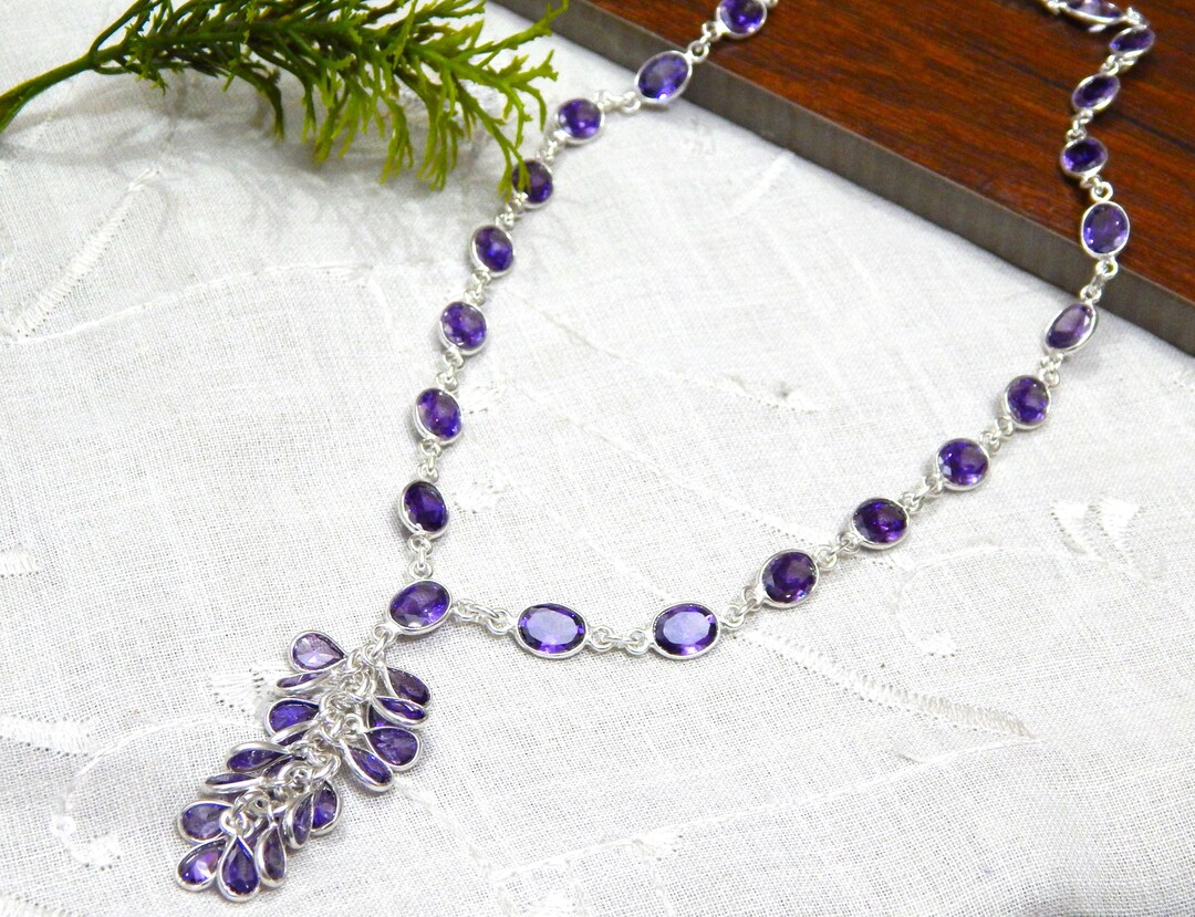 Amethyst Grapes Bunch Necklace 925 Sterling Silver Jewelry - Minimalist ...