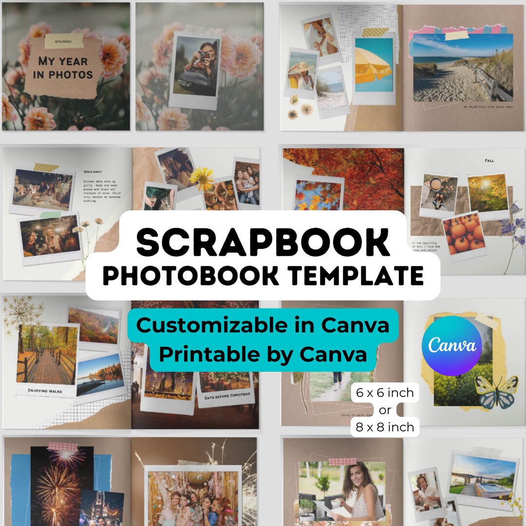 Editable Scrapbook Style Photobook: Canva Template, DIY Photo Album in ...