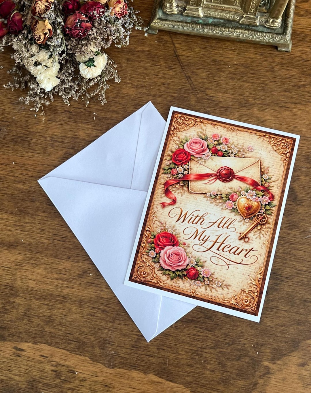 Printable With All My Heart Valentine Card, Vintage Love Letter ...