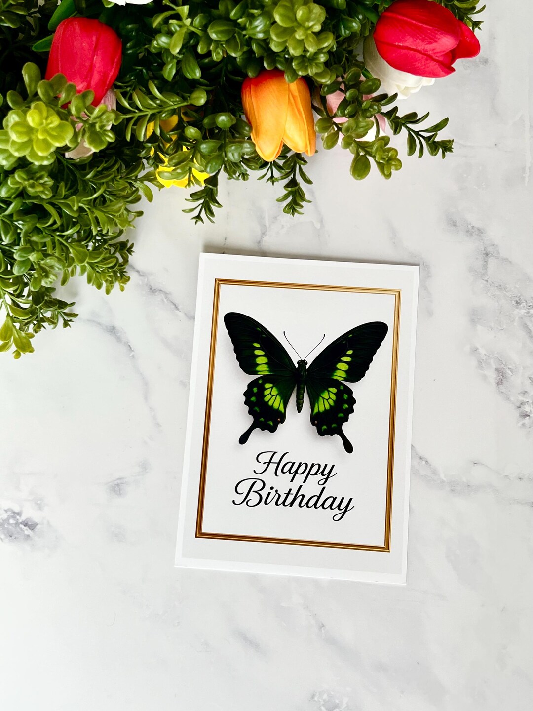Green Monarch Butterfly Birthday Card – Botanical Butterfly Art ...
