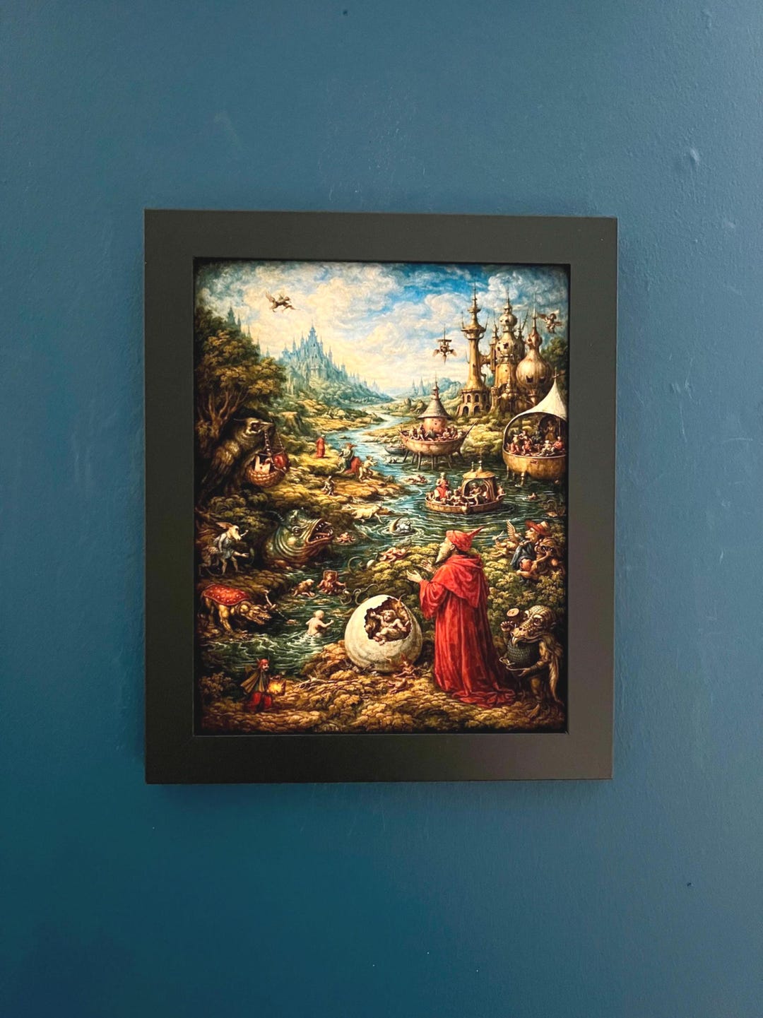 Bosch Inspired Surreal Landscape Oil Painting Print, Medieval Fantasy ...
