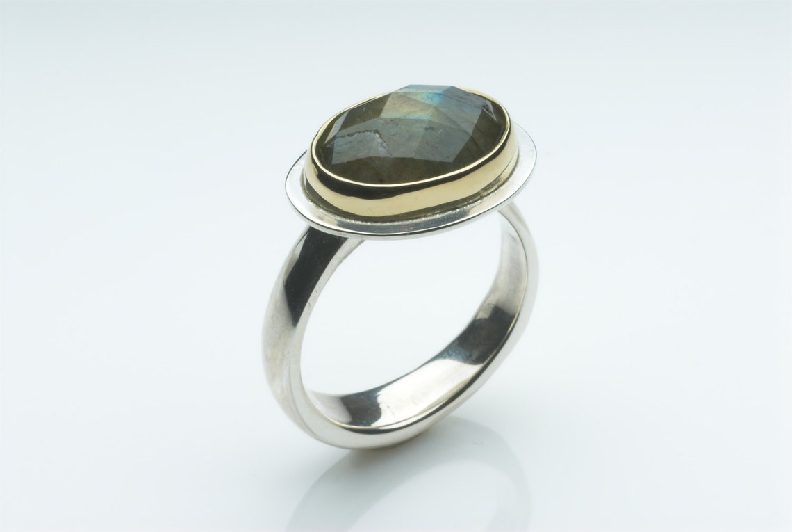 Faceted Labradorite Stone Ring Set in 18kt Bezel on a Sterling - Etsy UK