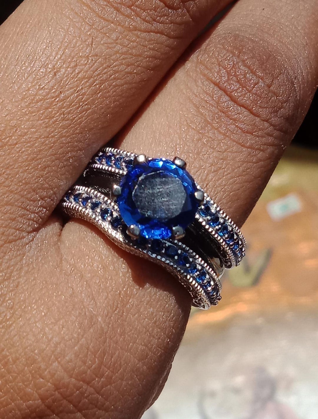 Lab Created Blue Sapphire Enhancer Ring Set - 14K White Gold Plated - Etsy
