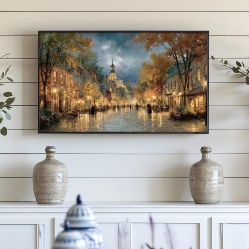 Samsung Frame Tv Art Download Autumn Village Street Scene Fall Digital ...